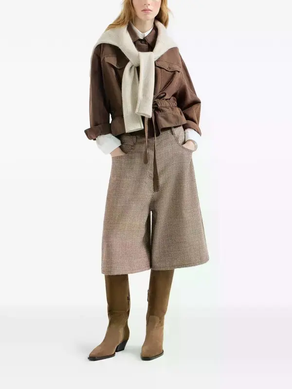 Brunello Cucinelli Garment-dyed Cotton And Linen Cover Outerwear Jacket With Monili - Brown