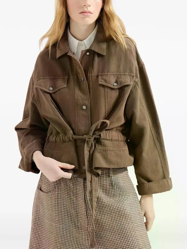 Brunello Cucinelli Garment-dyed Cotton And Linen Cover Outerwear Jacket With Monili - Brown