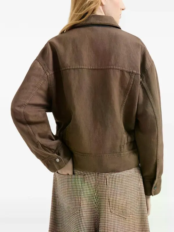 Brunello Cucinelli Garment-dyed Cotton And Linen Cover Outerwear Jacket With Monili - Brown