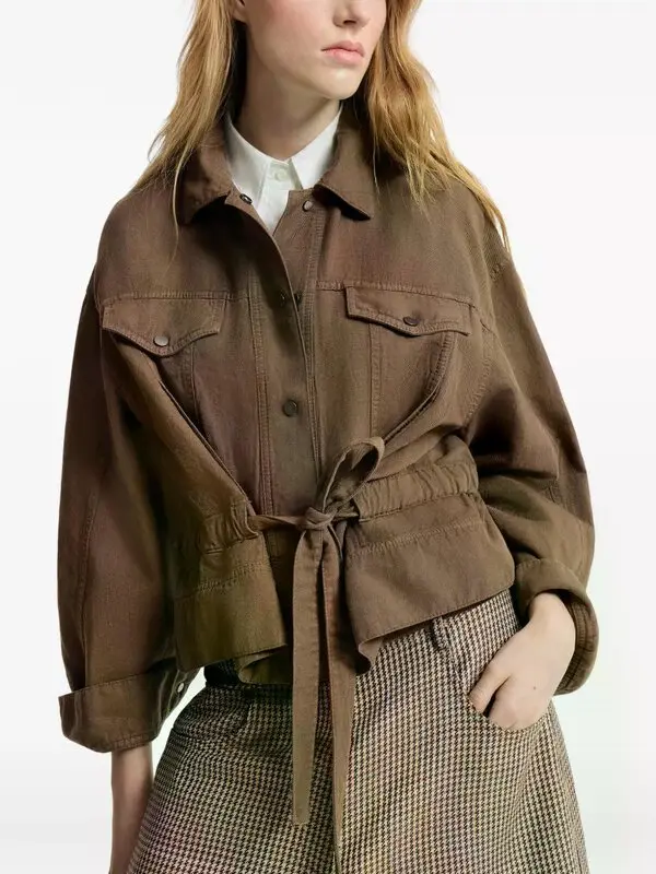 Brunello Cucinelli Garment-dyed Cotton And Linen Cover Outerwear Jacket With Monili - Brown