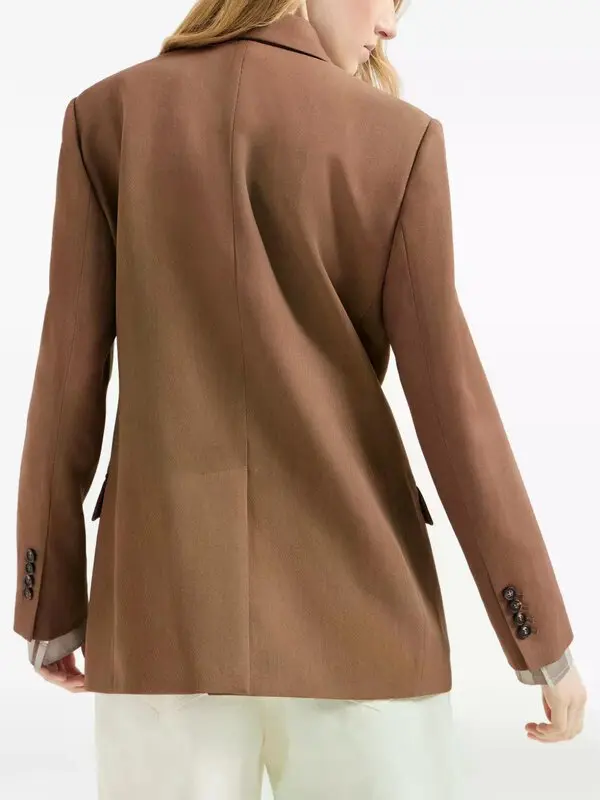 Brunello Cucinelli Virgin Wool And Viscose Tricotine Blazer With Monili - Brown