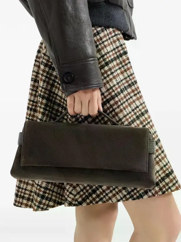 Brunello Cucinelli Suede Clutch With Monili Inserts - Brown