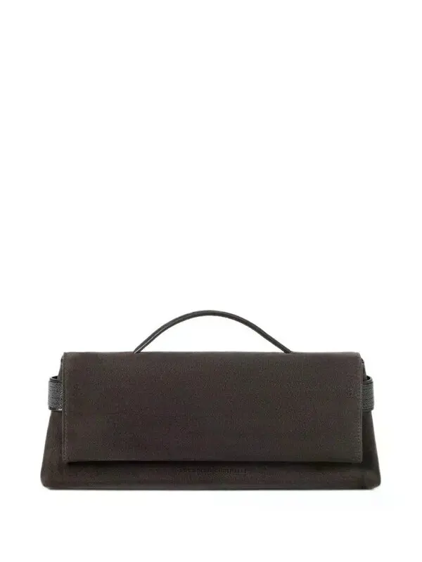 Brunello Cucinelli Suede Clutch With Monili Inserts - Brown