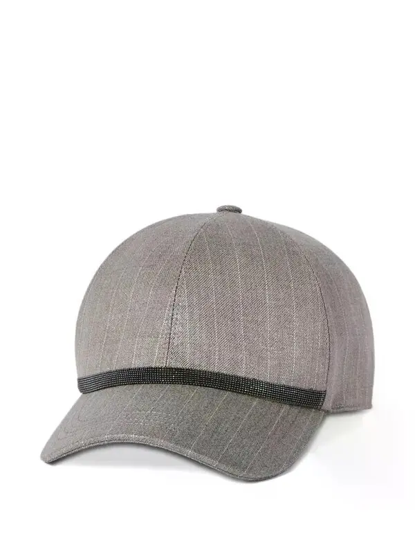 Brunello Cucinelli Sparkling Virgin-wool Pinstripe Baseball Cap With Shiny Band - Grey