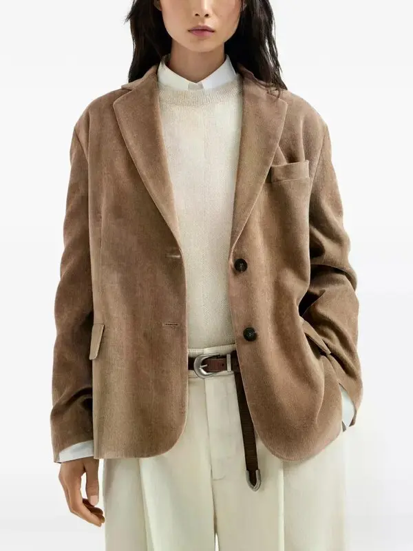 Brunello Cucinelli Fluid Corduroy Blazer With Monili Detail - Neutrals