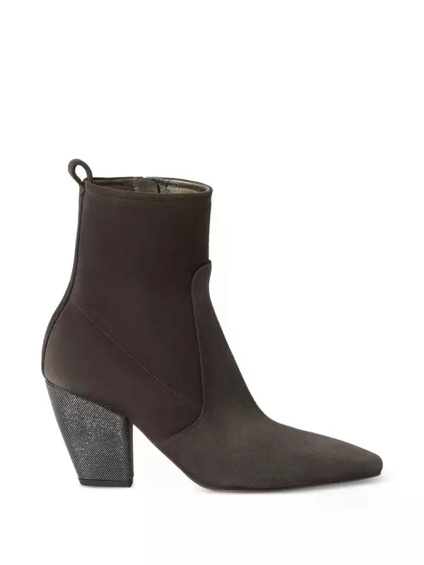 Brunello Cucinelli Suede Ankle Boots With Embellished Heel