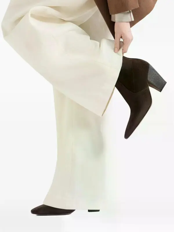 Brunello Cucinelli Suede Ankle Boots With Embellished Heel