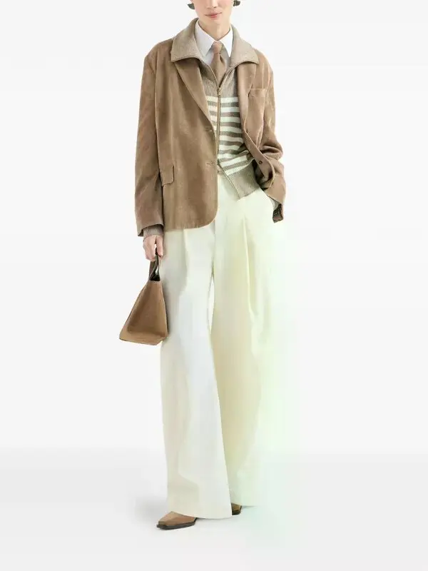 Brunello Cucinelli Cotton Striped English Rib Zipper Cardigan With Monili - Neutrals