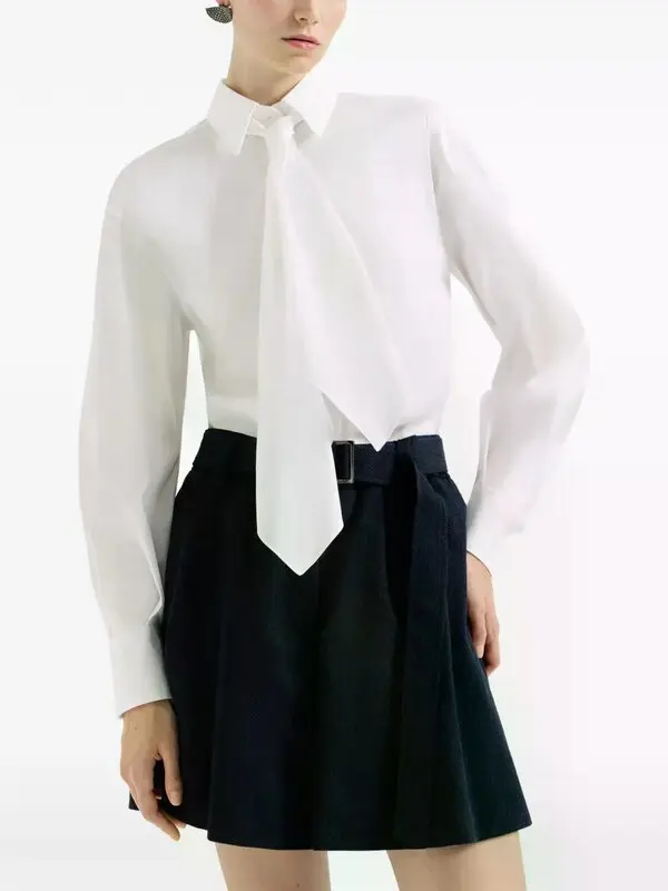 Brunello Cucinelli Cotton Poplin Shirt With Monili Detail And Tie - White