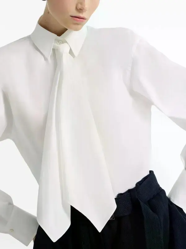 Brunello Cucinelli Cotton Poplin Shirt With Monili Detail And Tie - White