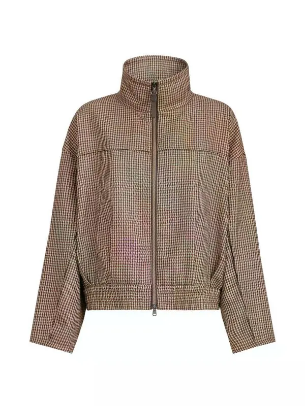 Brunello Cucinelli Sparkling Houndstooth Virgin Wool Jacket - Brown