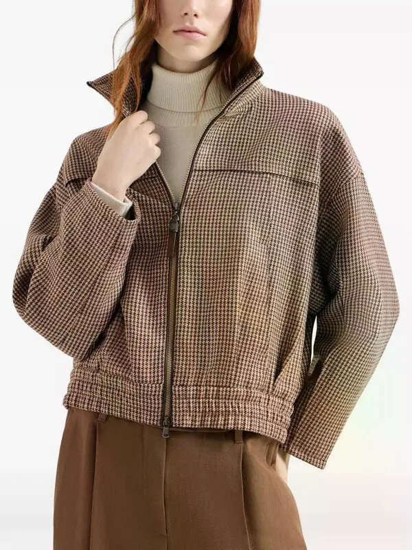 Brunello Cucinelli Sparkling Houndstooth Virgin Wool Jacket - Brown