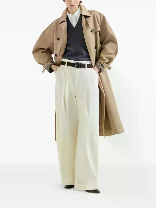 Brunello Cucinelli Cotton And Linen Twill Trench With Monili