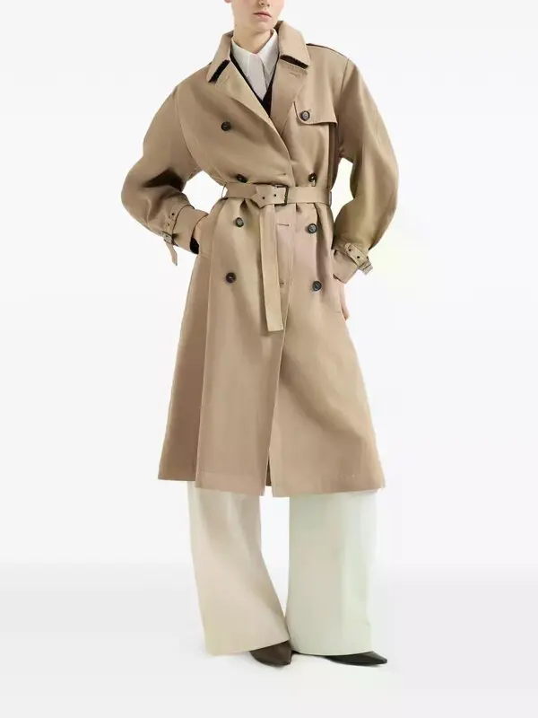 Brunello Cucinelli Cotton And Linen Twill Trench With Monili
