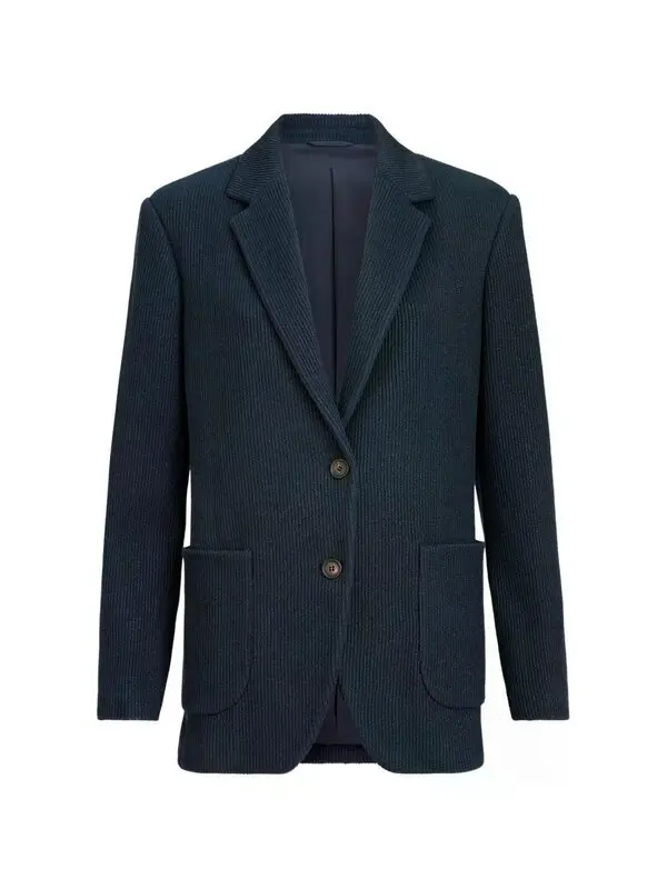 Brunello Cucinelli Sparkling Cotton And Viscose English Rib Knit Blazer With Monili - Blue