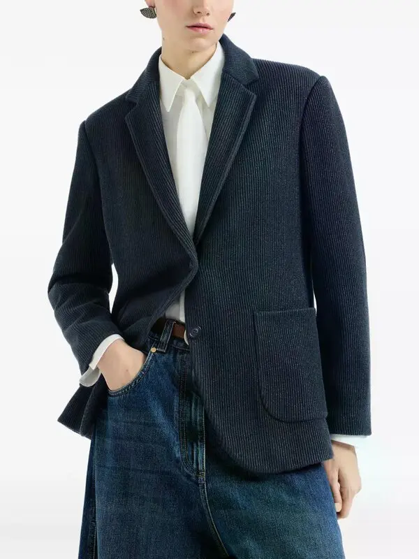 Brunello Cucinelli Sparkling Cotton And Viscose English Rib Knit Blazer With Monili - Blue