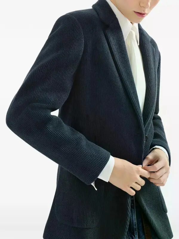 Brunello Cucinelli Sparkling Cotton And Viscose English Rib Knit Blazer With Monili - Blue