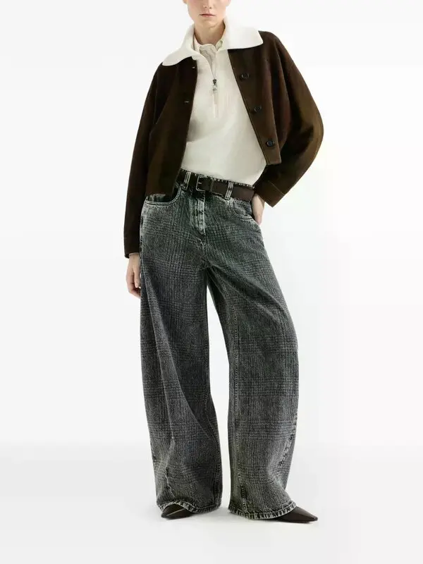 Brunello Cucinelli Cotton English Rib Half-zip Sweater With Monili Embellishment - Neutrals