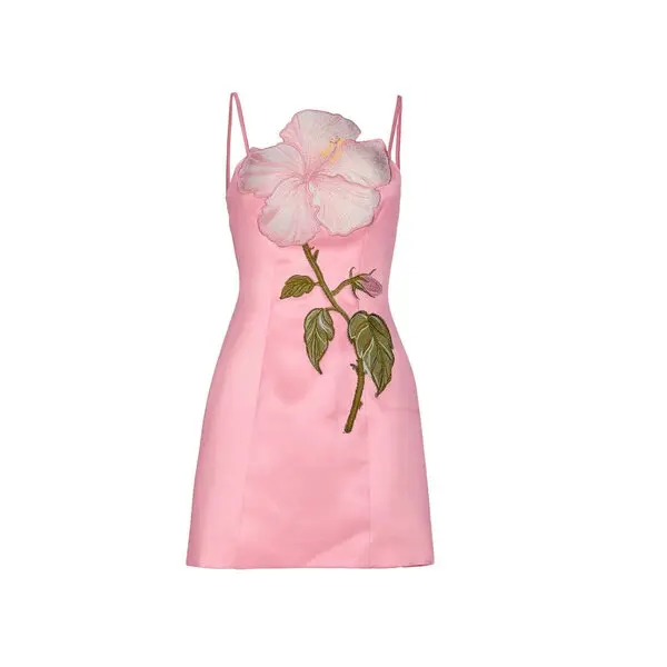 JUSTIN TONG Mailee Mini Dress With Hibiscus Embroidery