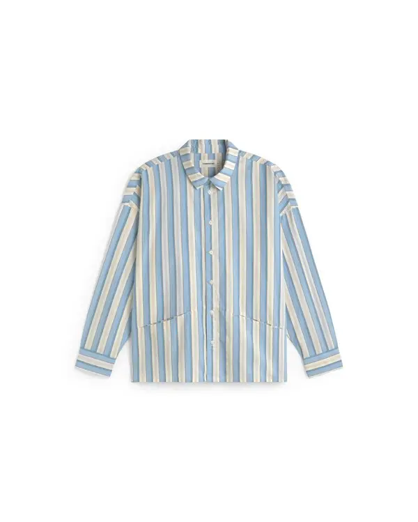 THINKING MU Jim Striped Poplin Shirt - Blue