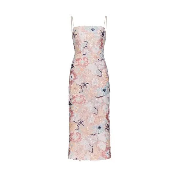 JUSTIN TONG Jessica Beaded Midi Dress - Pink