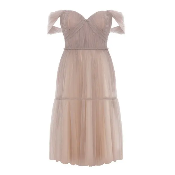 ACOB À PORTER Natalie Draped Tulle Midi Dress - Grey