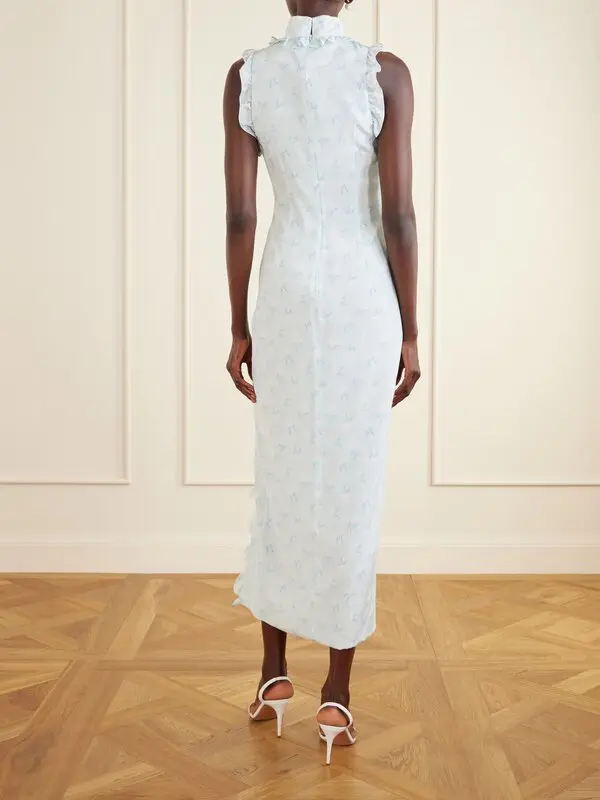Alessandra Rich Printed Silk High Neck Midi Dress - Blue