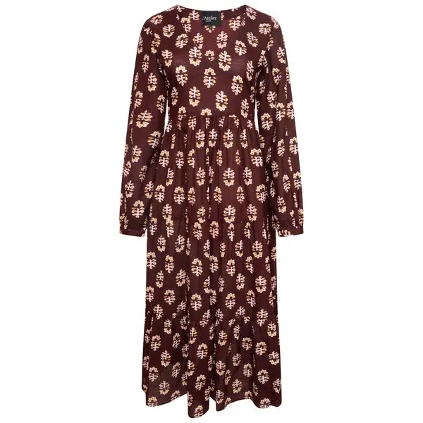 LATELIER LONDON L'atelier London Maeve Midi Tunic Dress In Floral Boho Print - Brown