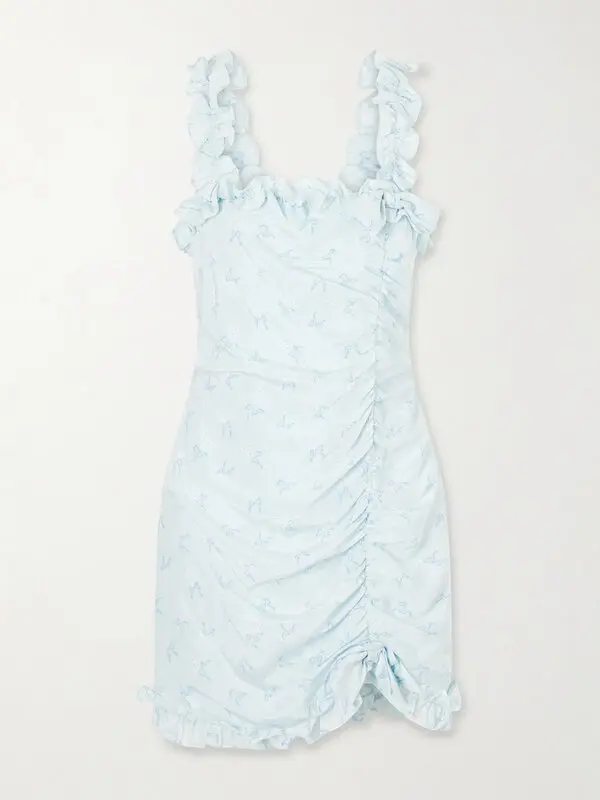Alessandra Rich Floral-print Silk-satin Mini Dress With Bow Embellishments - Blue