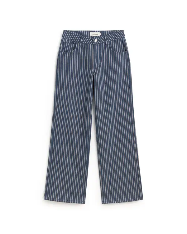 THINKING MU Low Rise Natural Dyed Stripe Straight Leg Denim Pants