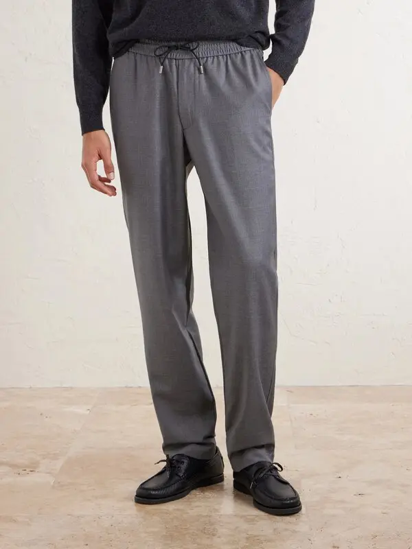 Sease Straight-leg Virgin Wool Drawstring Trousers - Gray