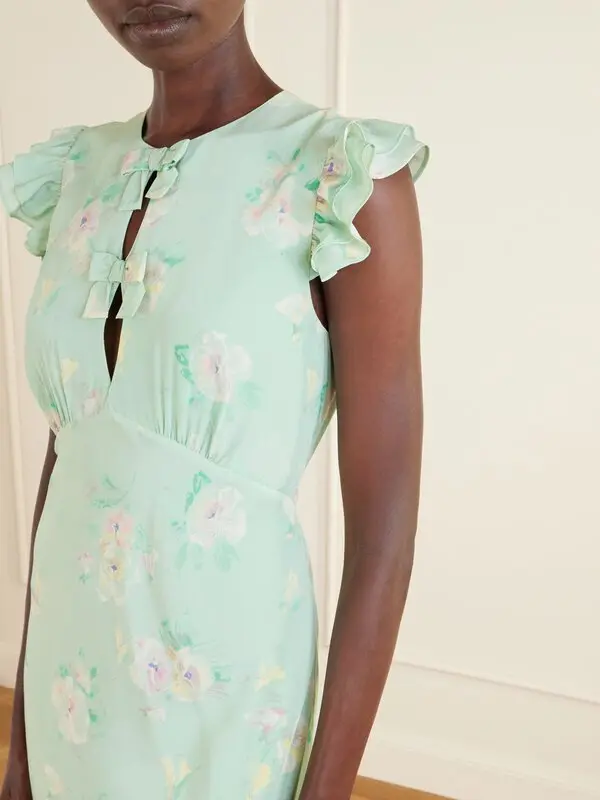 Alessandra Rich Floral-print Silk Midi Dress With Ruffle Trim
