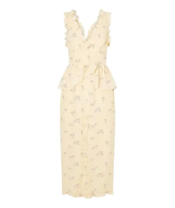 Alessandra Rich Floral Print Silk Midi Dress With Bow Embellishment - Yellow