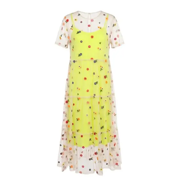 LALIPOP DESIGN Embroidered Tulle Dress - Yellow