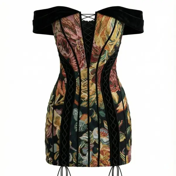 LA MUSA Nocturna Tapestry Corset Mini Dress