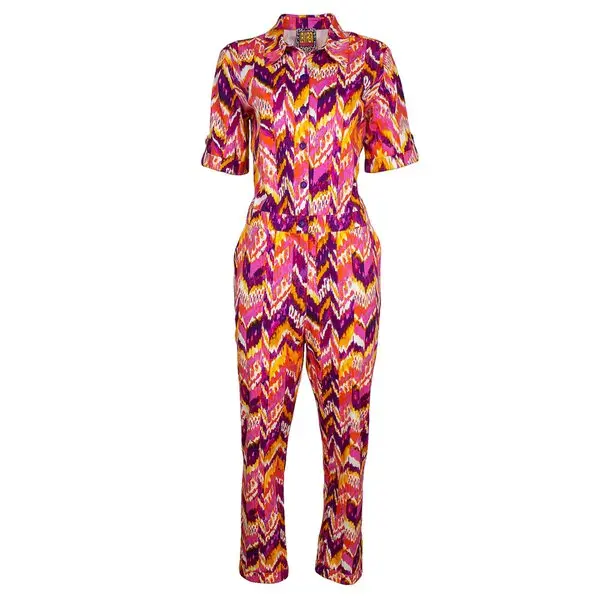 LALIPOP DESIGN Electric Sunset Cotton Jumpsuit With Zigzag Print - Orange