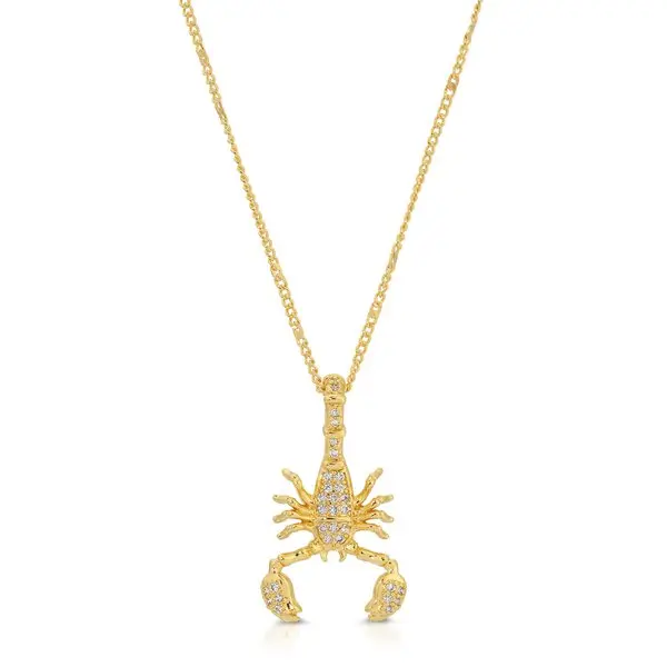 GLAMROCKS JEWELRY Scorpion Charm Necklace With Pave Zirconia - Gold