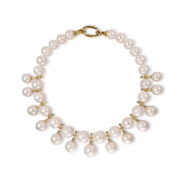 VIEA Celestine Double Strand Necklace With Freshwater Pearls And Swarovski Crystals In 18k Gold-plated Copper - White