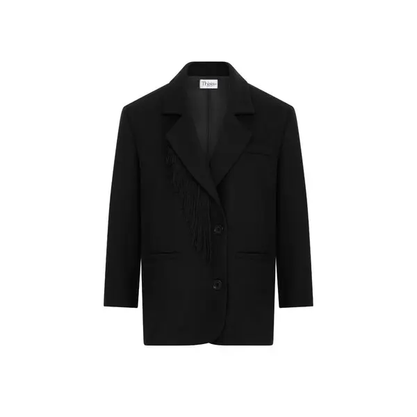 THISISU COLLECTION Liza Jacket With Removable Fringe Detail - Black