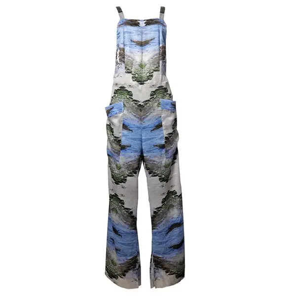 BABS BOUTIQUE NYC Velvet Fever Overalls Playsuit With California Beach Print - Blue/green