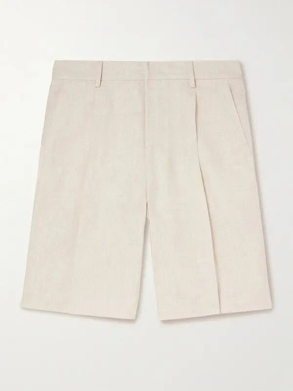 Nn07 Kay 1454 Straight-leg Pleated Linen Shorts - Neutrals