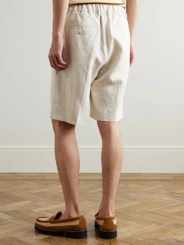 Nn07 Kay 1454 Straight-leg Pleated Linen Shorts - Neutrals