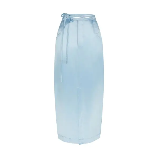 SOUR FIGS Satin Midi Skirt With Tie Waist - Blue