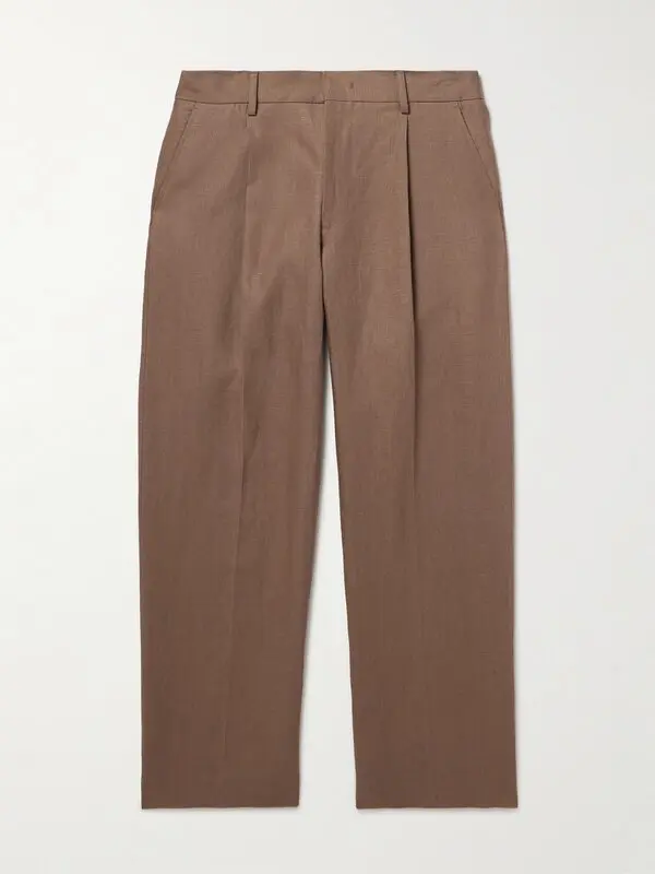 Nn07 Kay 1454 Straight-leg Pleated Linen Trousers - Brown