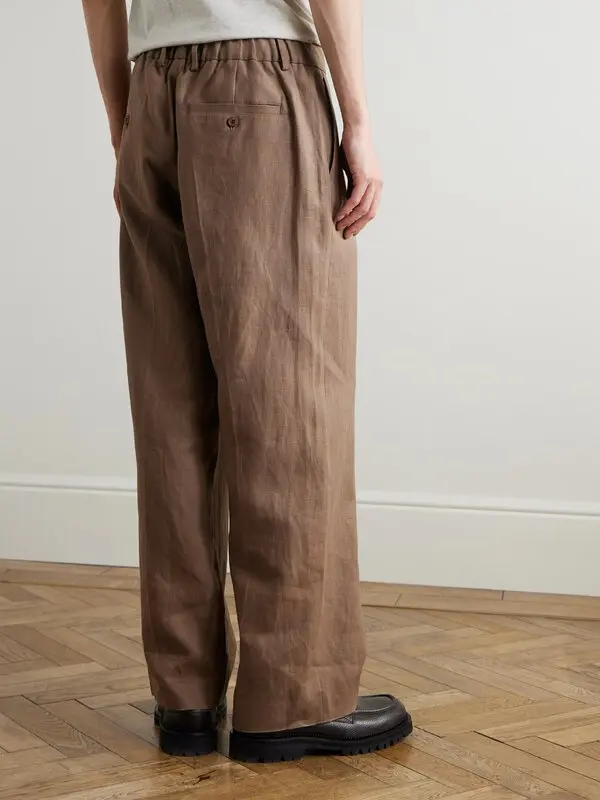 Nn07 Kay 1454 Straight-leg Pleated Linen Trousers - Brown