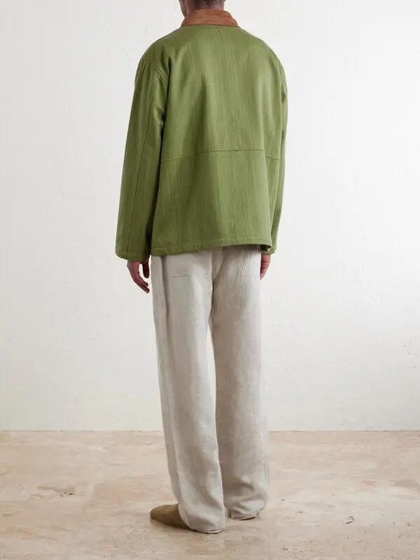 KARTIK RESEARCH Jodhpur Embroidered Suede-trimmed Cotton Jacket - Green