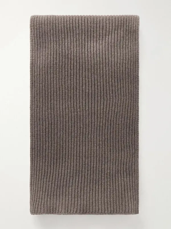 John Smedley Stark Ribbed Recycled-cashmere And Wool-blend Scarf - Brown