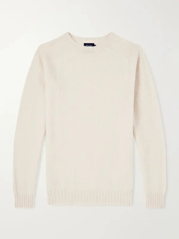 DRAKE'S Brushed Shetland Wool Sweater - Cream