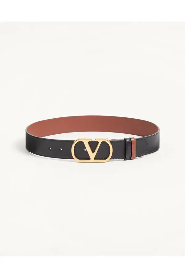Valentino Garavani Reversible Vlogo Signature Belt In Glossy Calfskin - Natural