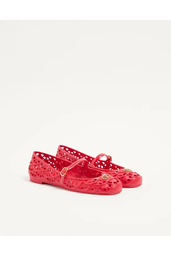 Valentino Garavani Ondette Rubber Ballerina With Scalloped Pattern - Coral